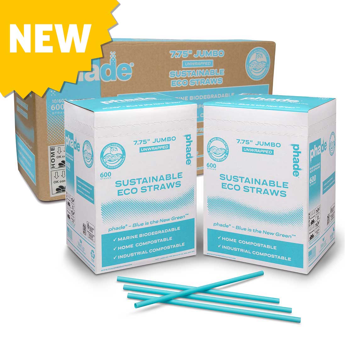 7.75" Jumbo Eco-STRAWS - Unwrapped 6000 ct phade Box - Phade Products