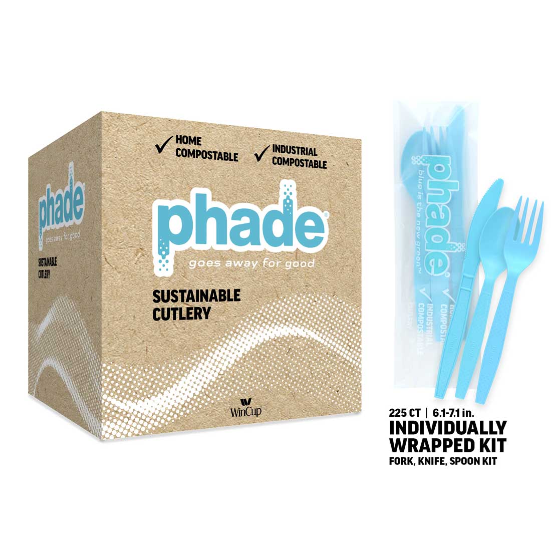 100% Compostable Cutlery Set - 225 Count Bulk, Wrapped - Phade Products